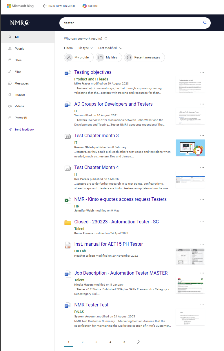 Bing Work Search regularly fails to show more than one page - Microsoft Q&A
