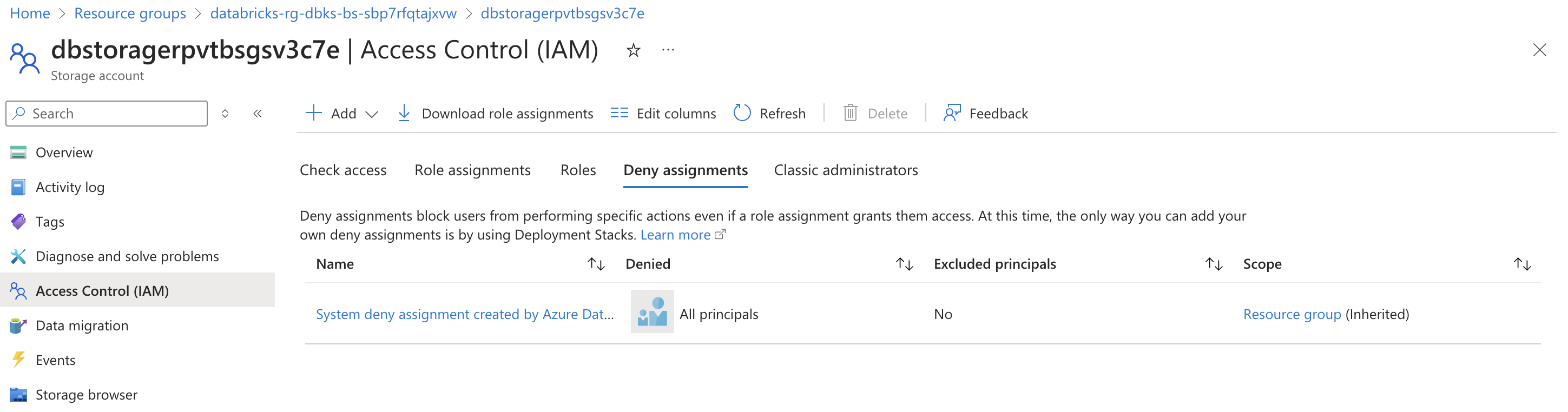 system deny assignment created by azure databricks - Microsoft Q&A