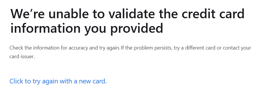 im unable to add debit/credit card when im trying to create account for ...