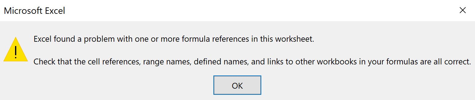 Excel alert says "Excel has found a problem..."but error checking menu ...