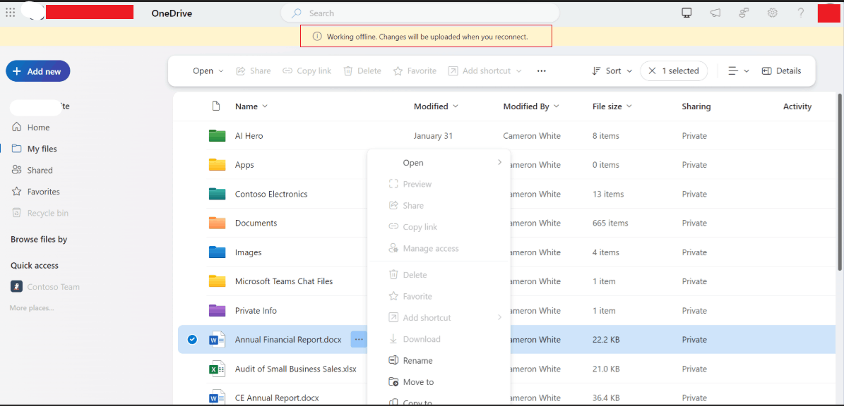 Onedrive says offline mode isn't turned on so some features aren't ...
