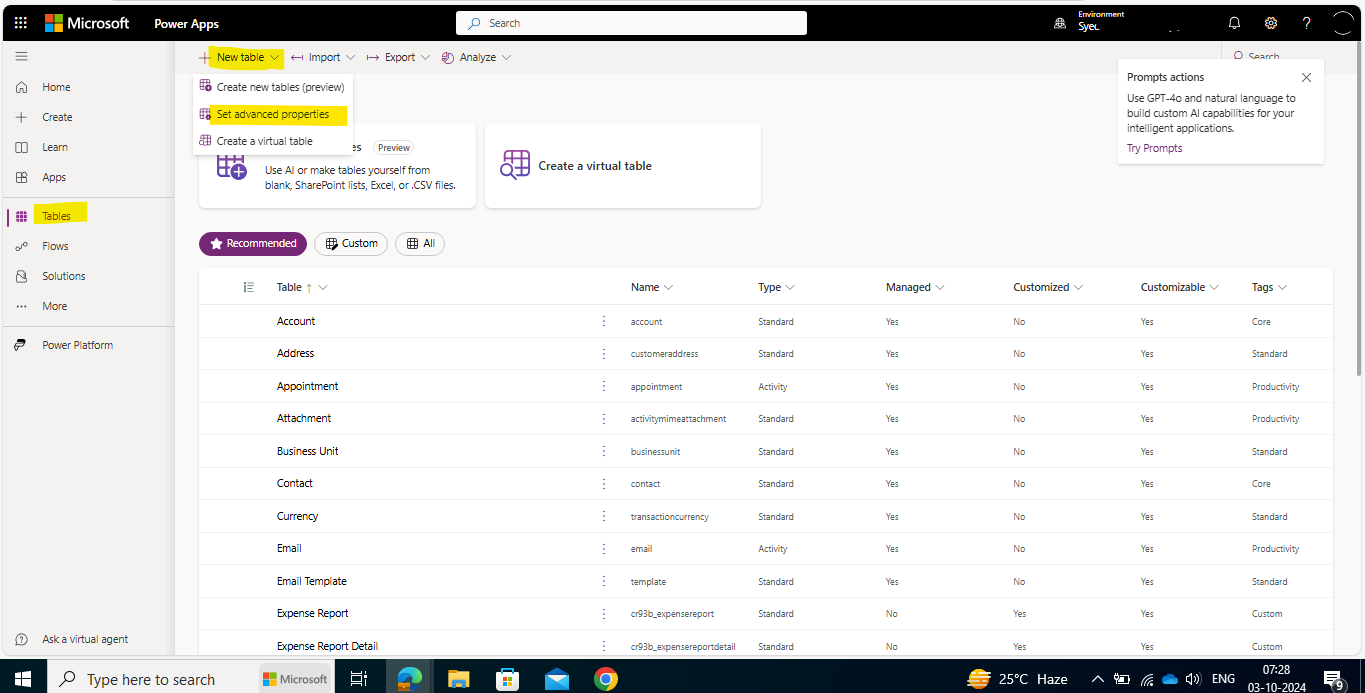 Exercise - Build a basic Dataverse data model - New Table Option Not ...