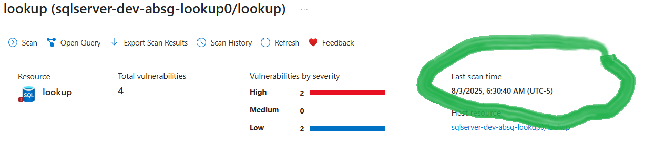 Kql To Find Az Sql Db Last Scan Date Time As Seen On Portal Az Sql Database Defender Ui