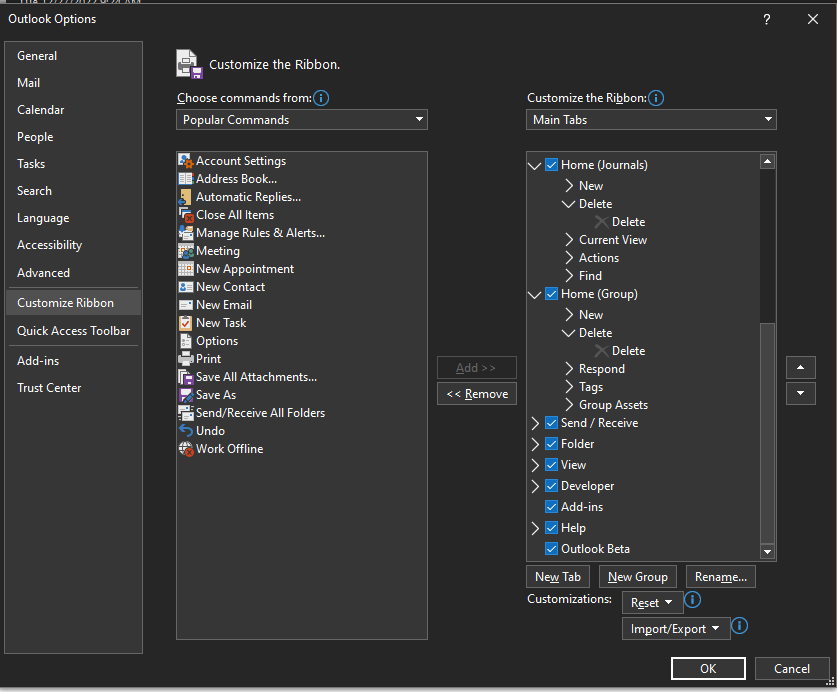 How can the delete icon in Outlook taskbar be moved? - Microsoft Q&A
