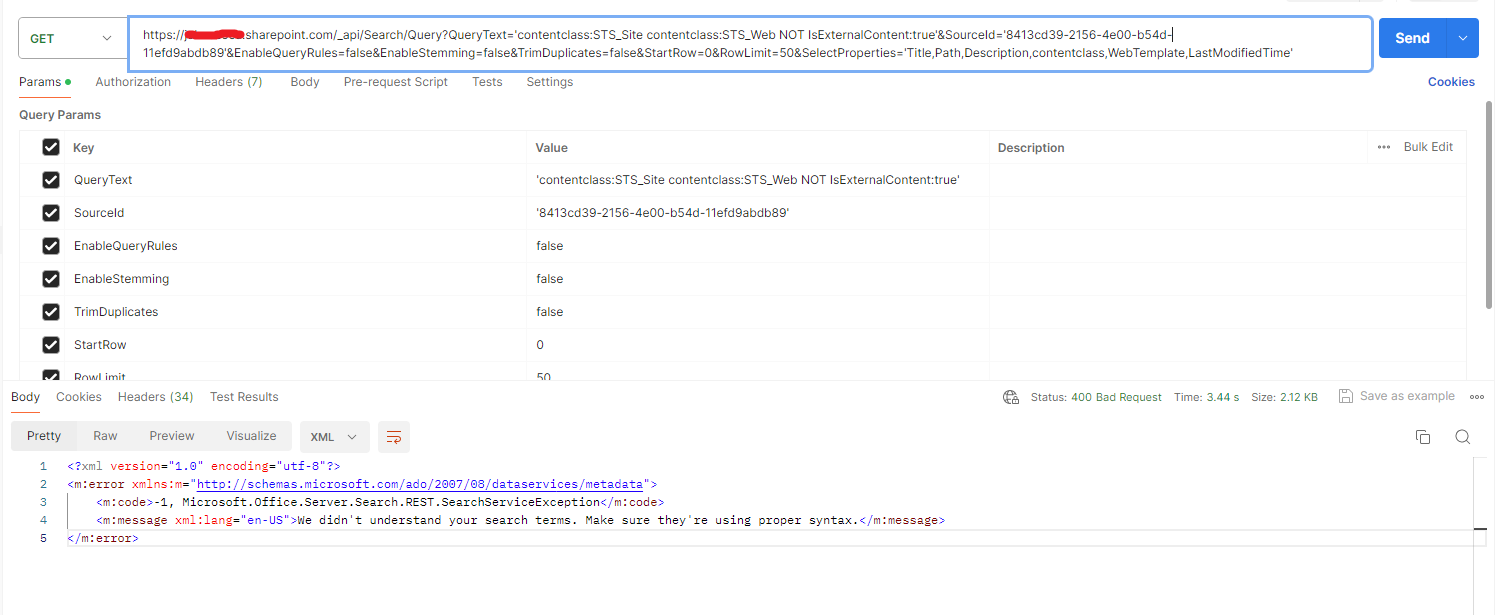 Microsoft.Office.Server.Search.REST.SearchServiceException error when using SharePoint Search ...