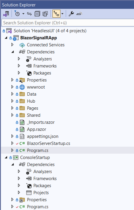 How to reference BlazorSignalRApp in a VS-Solution and start BlazorApp from console program ...