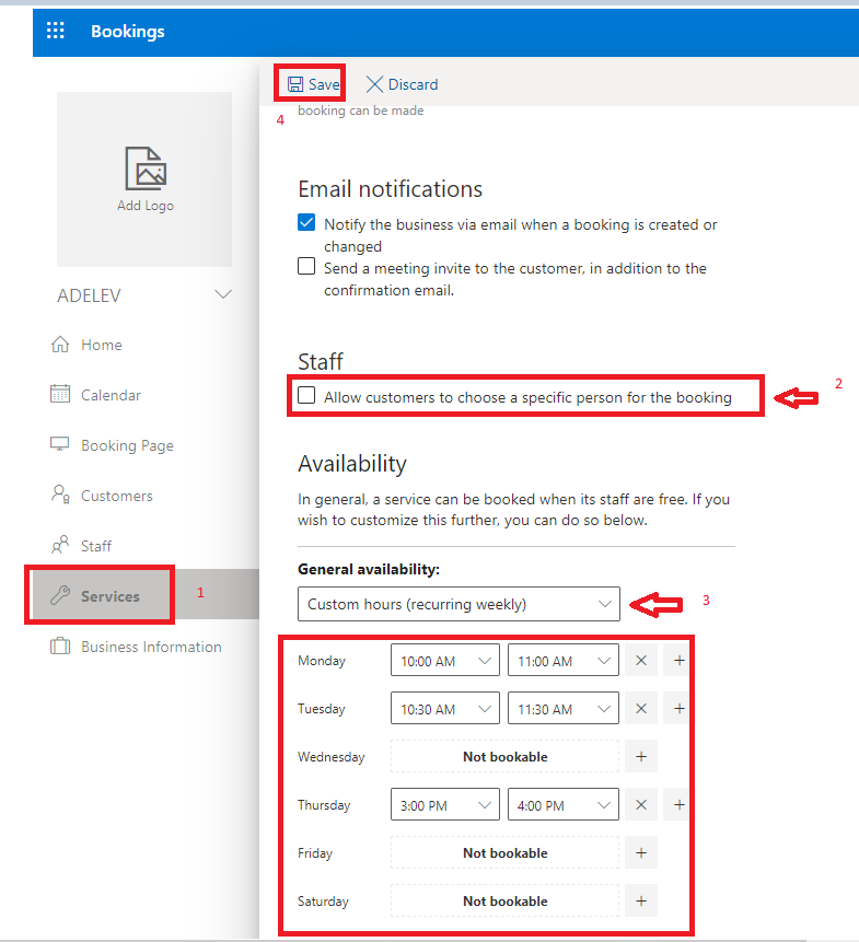 Bookings: How can I set a specific date and time for a service ( 10 ...