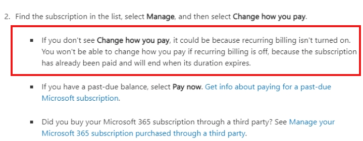 How to subscriptions to a new payment method - Microsoft Q&A