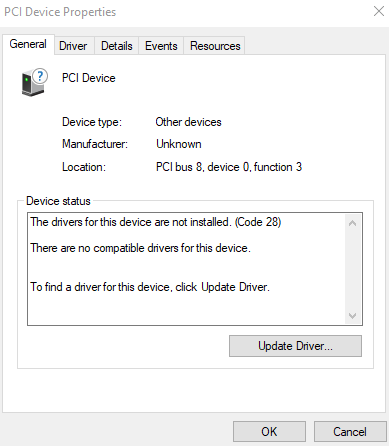 Other Devices PCI Device needs a driver update but nowhere to be found ...