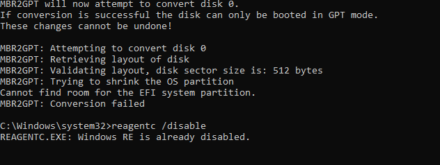 Cannot find the solution to "Cannot find room for the EFI system partition." when converting ...