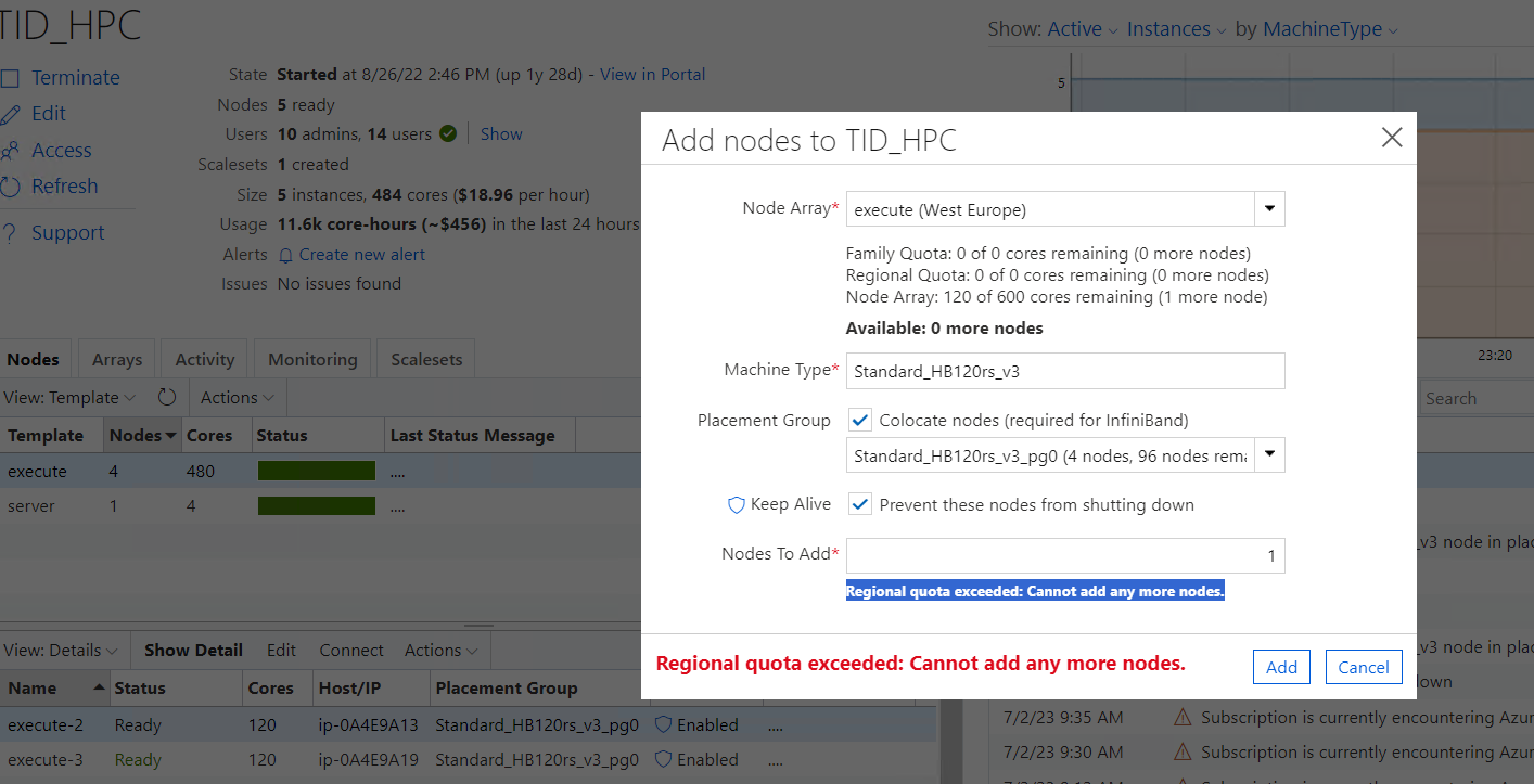 Regional quota exceeded: Cannot add any more nodes. - Microsoft Q&A