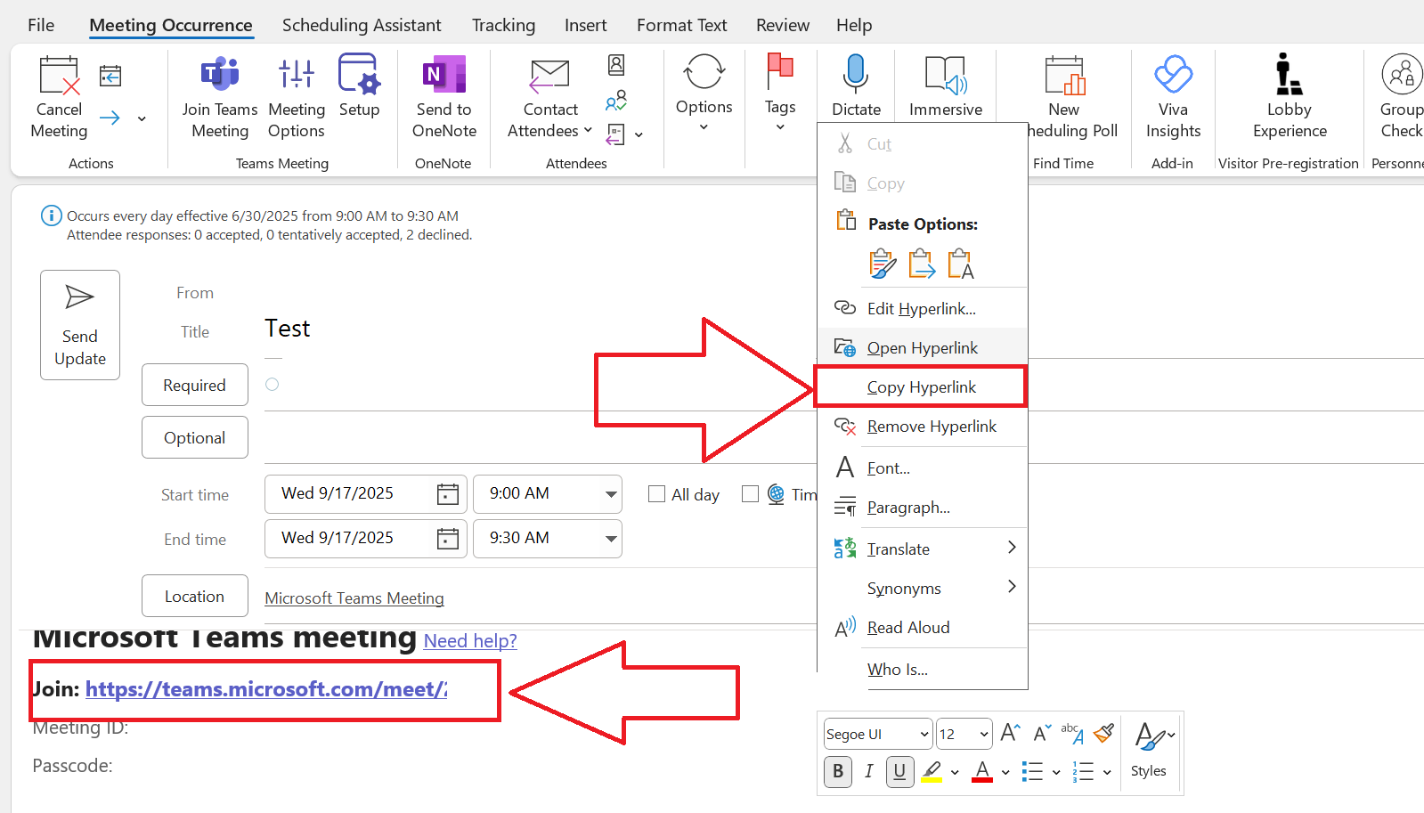 How to copy Teams meeting link embedded in meeting invitation in ...