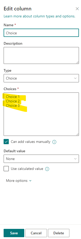 Lists column won't display pill colour editing - Microsoft Q&A