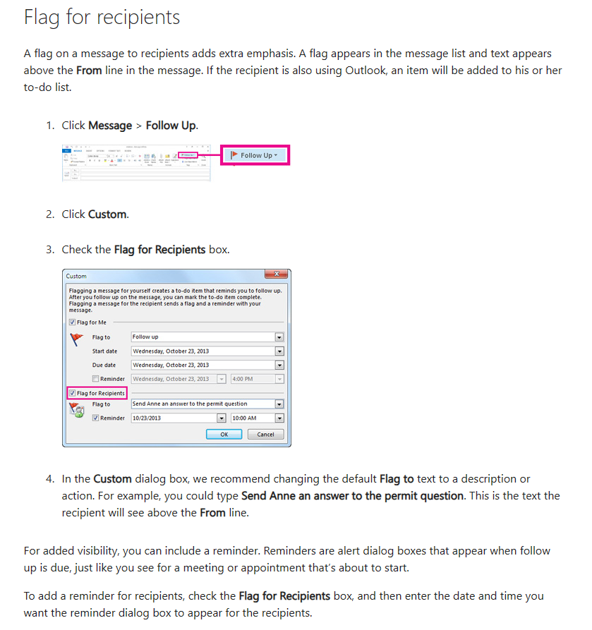 I cant set follow up flag for recipient - Microsoft Q&A