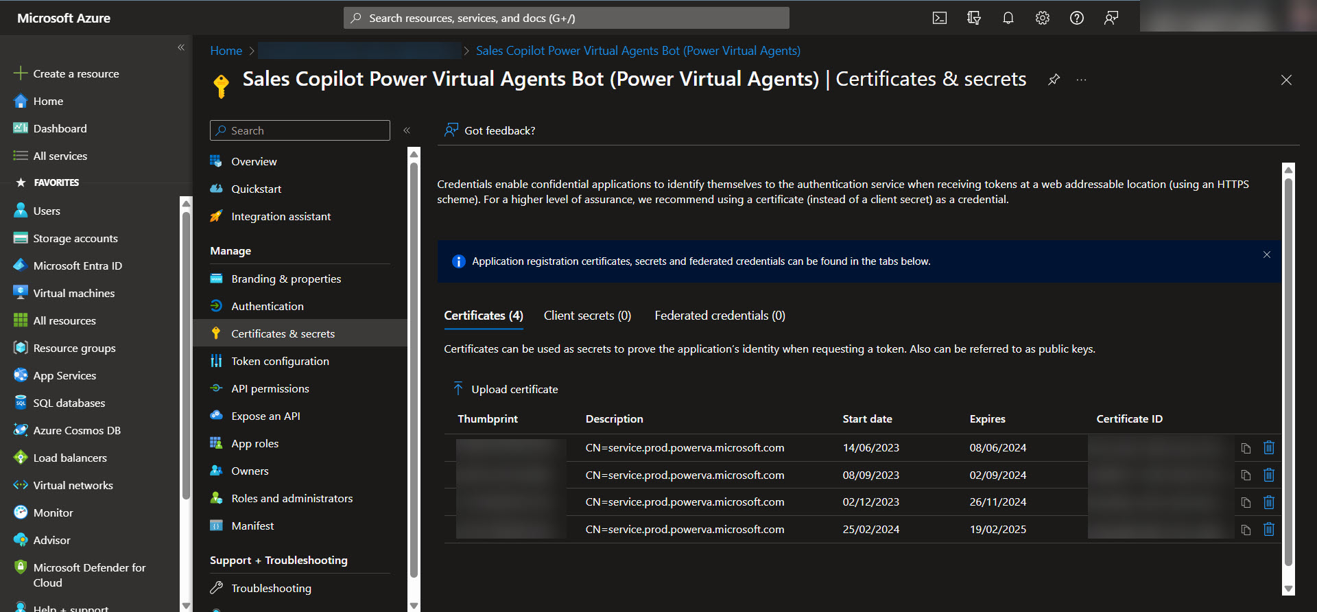 "Sales Copilot Power Virtual Agents Bot" app registration automatically set up by Dynamics 365 ...