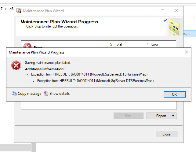 Failed To Create Maintenance Plan In Sql Server 2019 Show Exception From Hresult 0xc0014001
