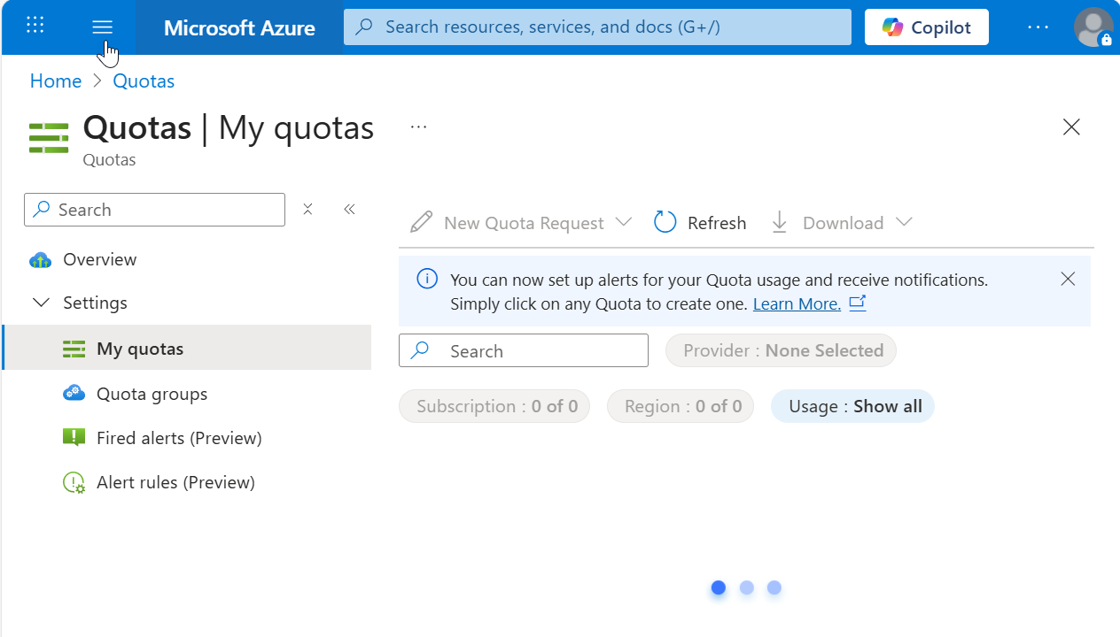 When I go to Quota -> My Quota the quota's never appear - the spinner ...