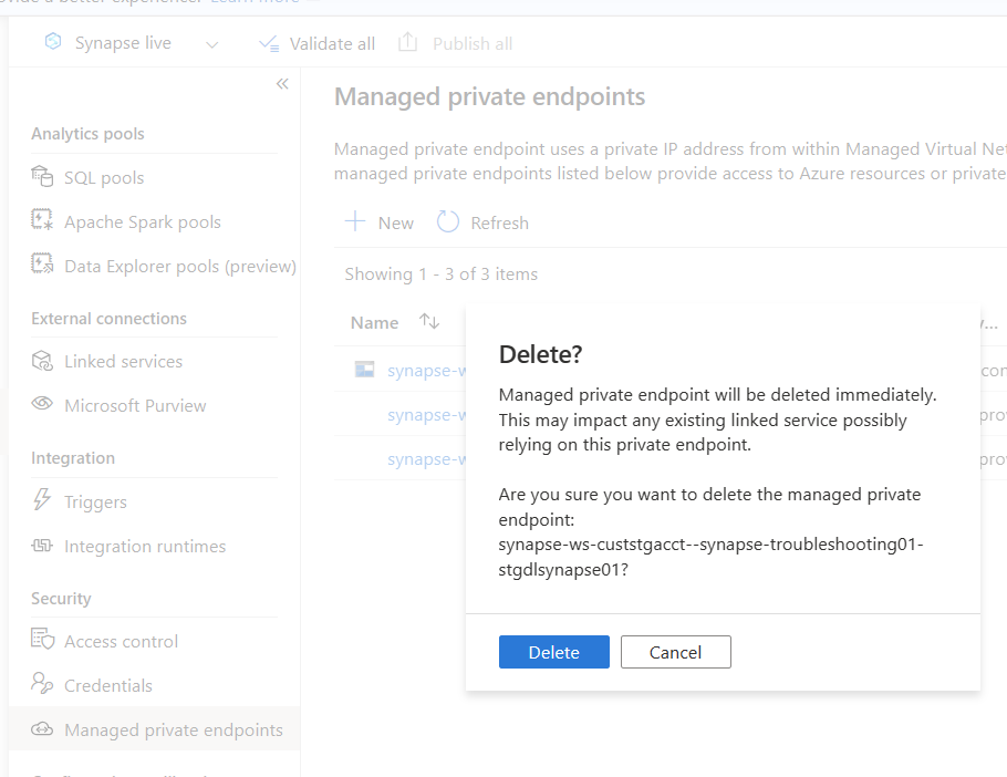 How To Re-Link Private Endpoint in Synapse Default Storage Linked Service After Deletion on ...