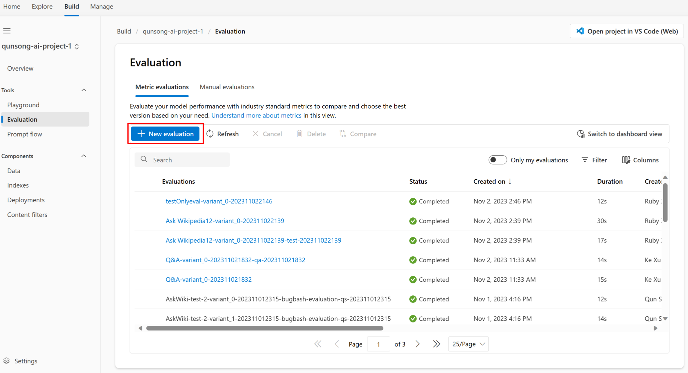 Issue in building Evaluation in Azure AI Studio - Microsoft Q&A