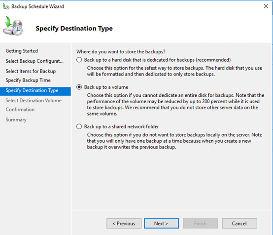 Windows Server Backup Restore Destination Volume Selection Limited