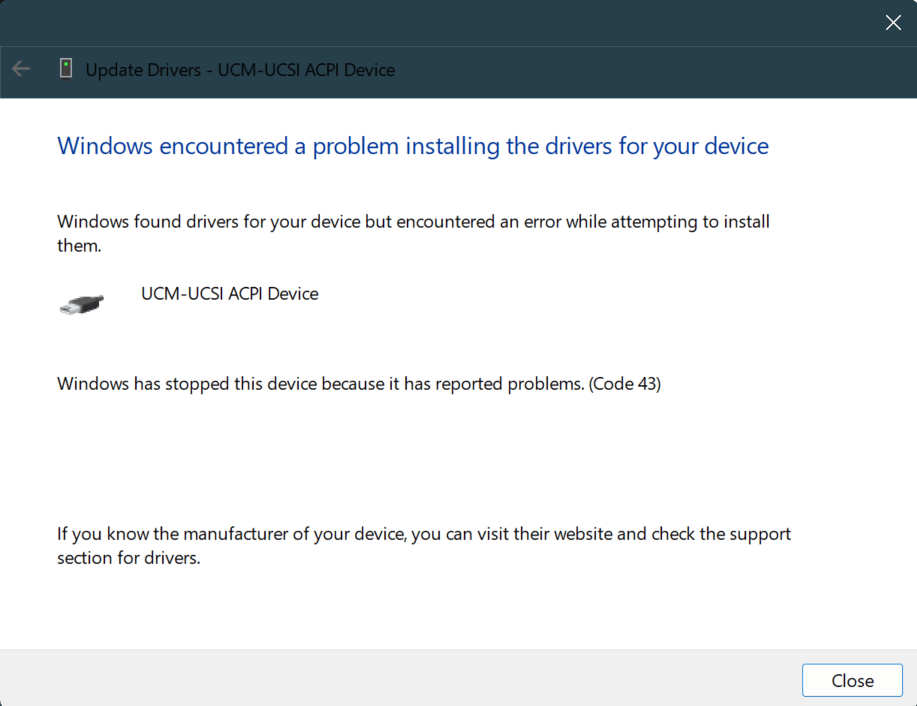 UCM-UCSI ACPI Device driver error - Microsoft Q&A