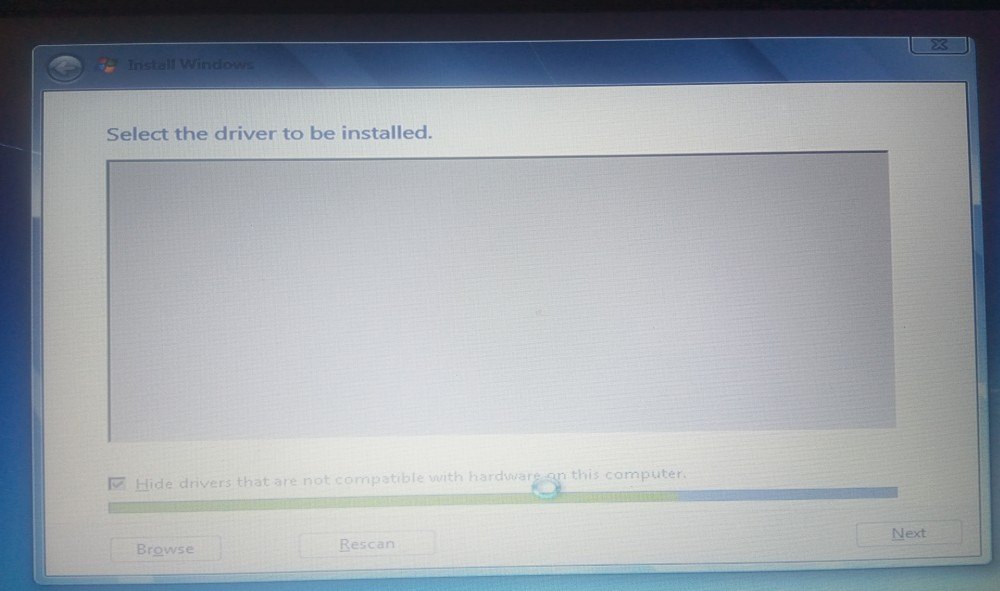 Windows 7 installation stuck on "Select Driver to be installed ...