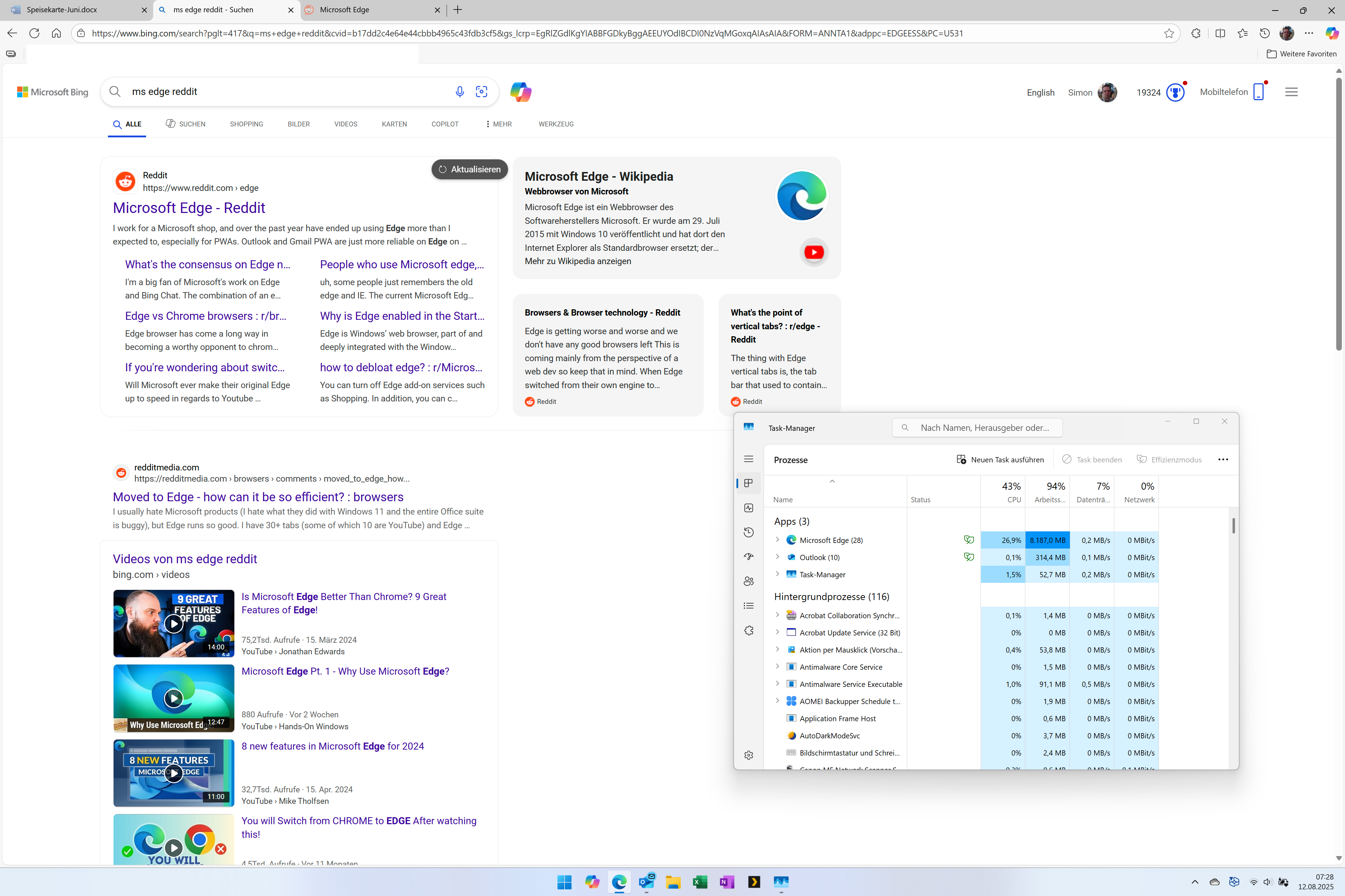 Hohe CPU- und RAM-Auslastung bei Bing in Edge - Microsoft Q&A