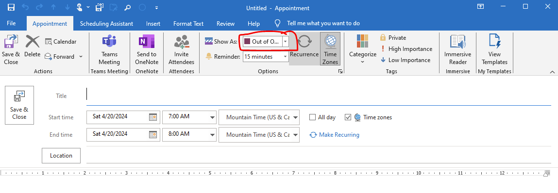 Color for out of office calendar items changed with v.2403 Build 17425. ...