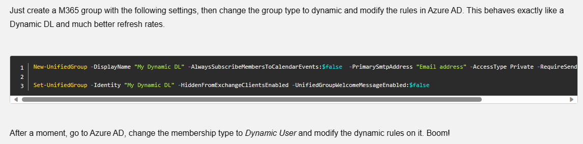 How to create a Exchange Online Dynamic Distribution list for a AD Security group - Microsoft Q&A