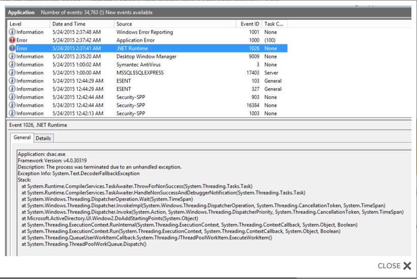 Windows 2012 R2 Active Directory Administrative Center must close due ...