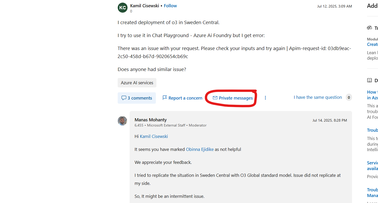 Error with running o3 deployment in Sweden central - Microsoft Q&A