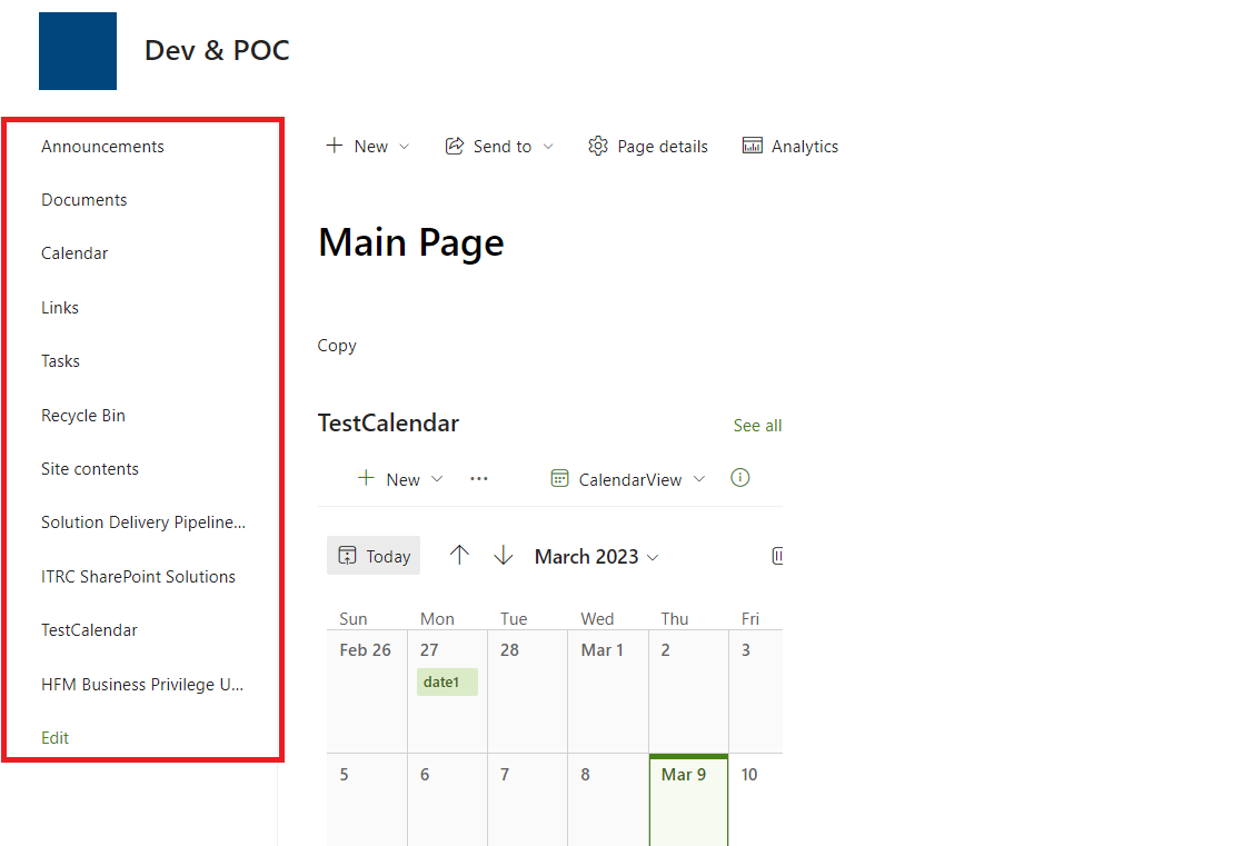 Show Calendar from the calendar view in the quick link section of page ...