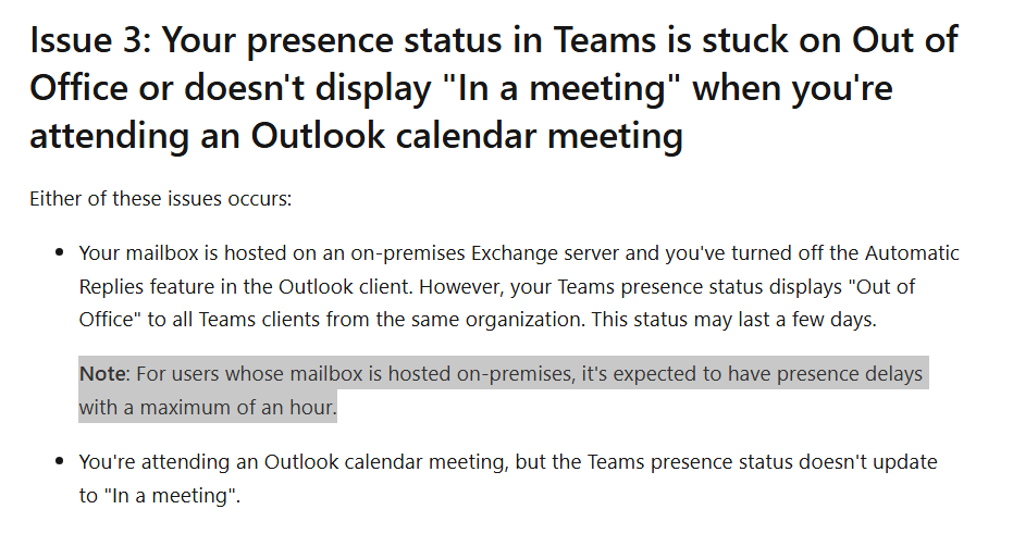 Teams Out of Office Not Syncing for On-Prem Exchange Mailboxes in ...