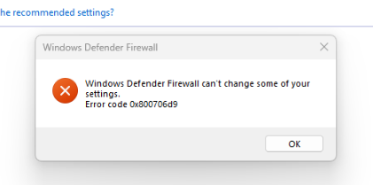 Cannot restart windows defender firewall service - Microsoft Q&A