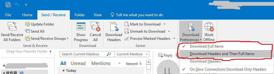 How to make the download preference in the Outlook user send/receive ...
