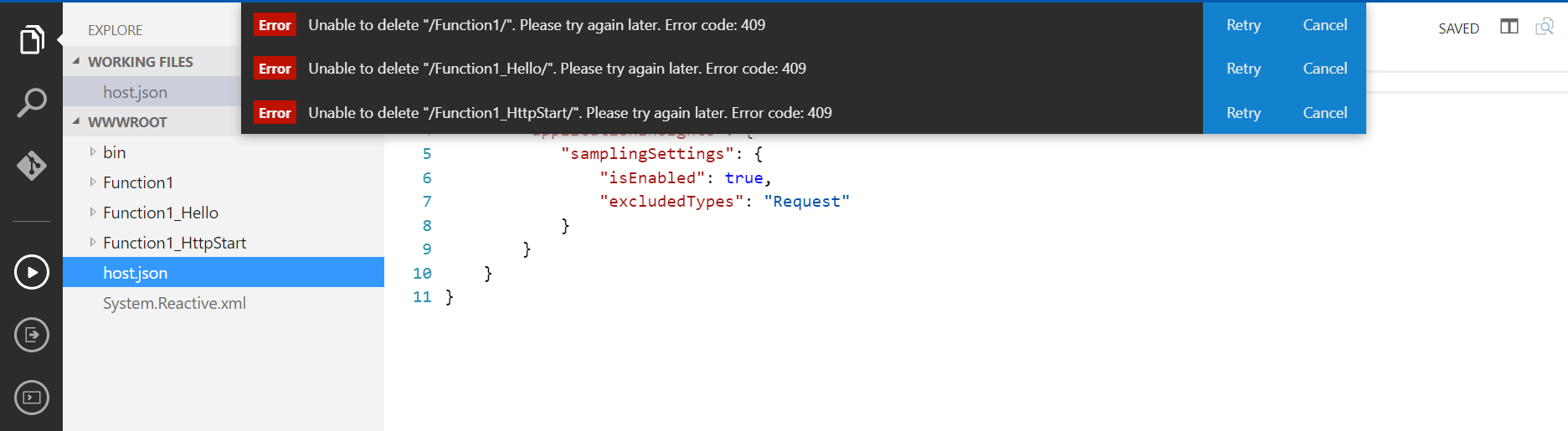 Newly created durable function with default code in azure portal ... Newly created durable function with default code in azure portal ...