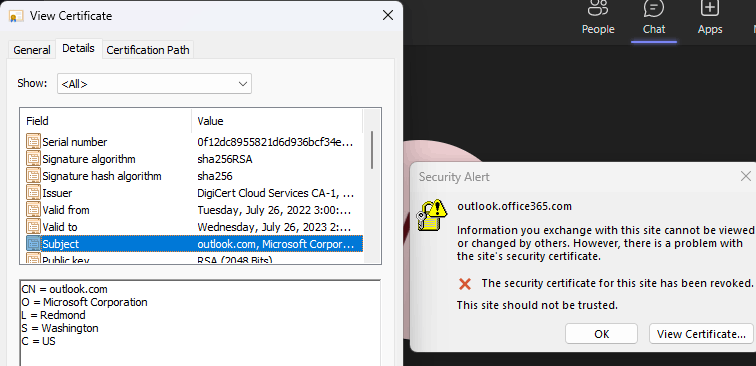 Getting a Pop up of security alert in outlook - Microsoft Q&A