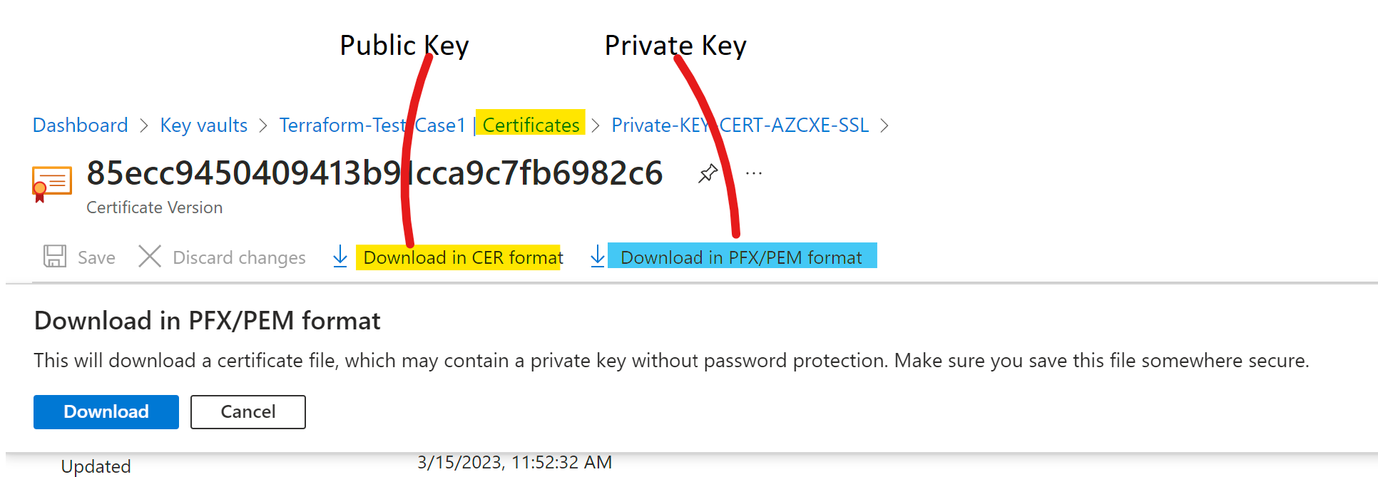 Can both the private and public key be exported from an Azure Key Vault ...