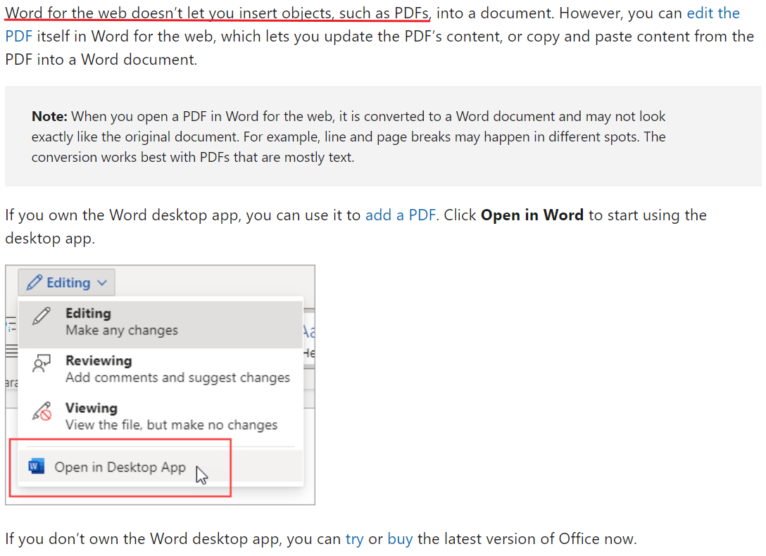 How do I insert a pdf in Microsoft 365 Word - Microsoft Q&A