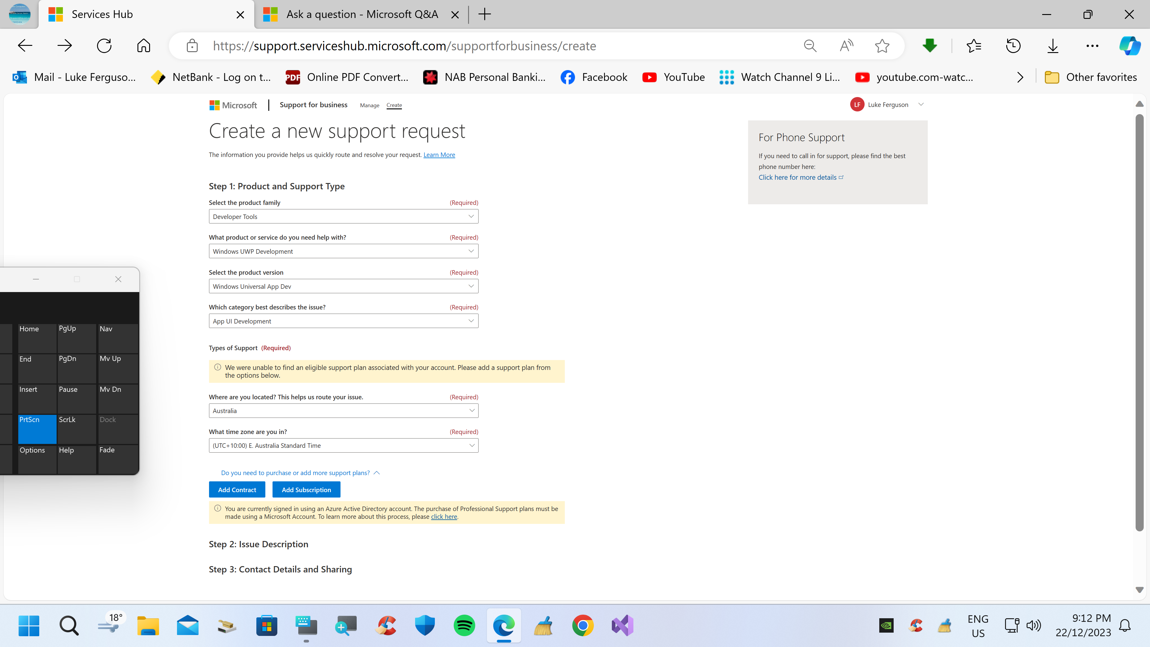 Hi I'm trying to create a new support request at https://support ...
