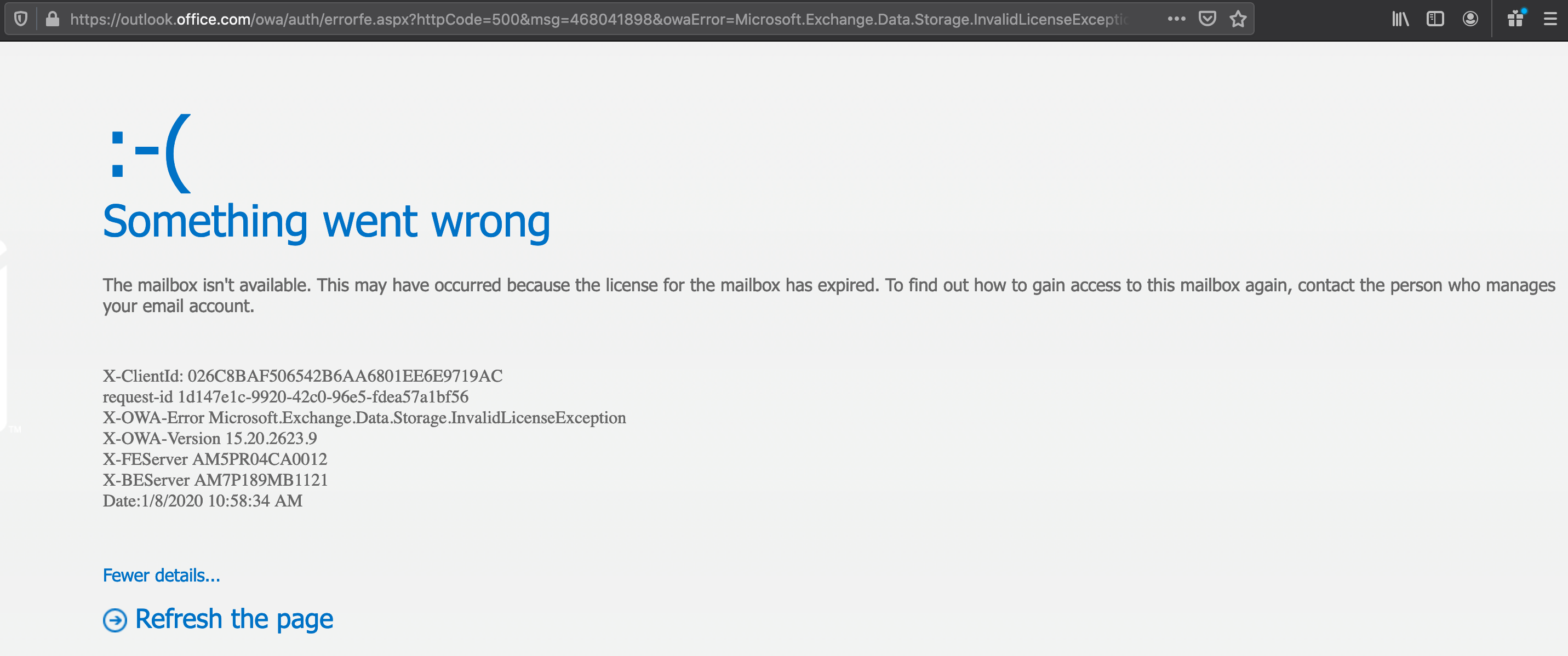 Outlook "Something went wrong The mailbox isn't available." - Microsoft Q&A