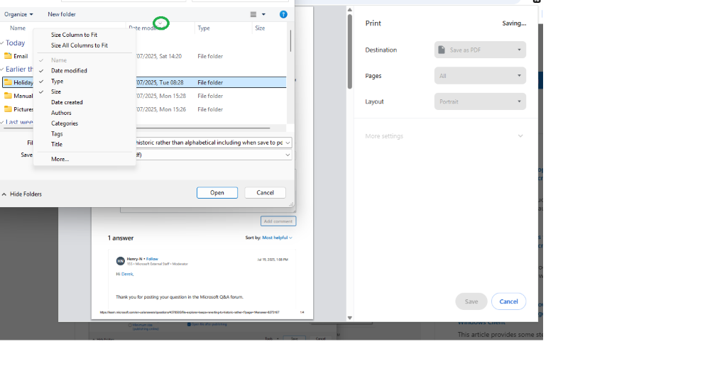 file explorer keeps reverting to historic rather than alphabetical including when save to pdf ...