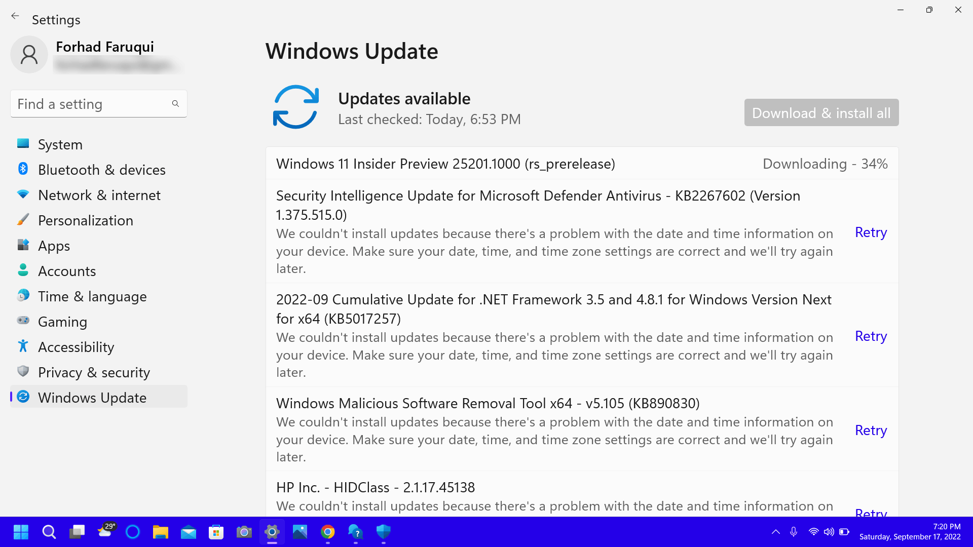 Update download issue due to time mismatch. - Microsoft Q&A
