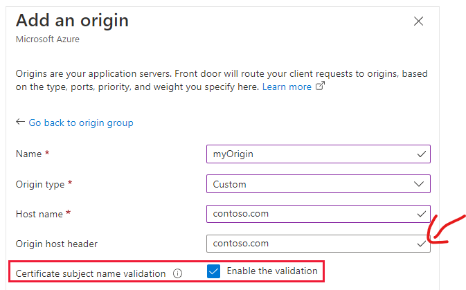Azure Front Door to Back end Origin # Validate Back end Certificate - Microsoft Q&A