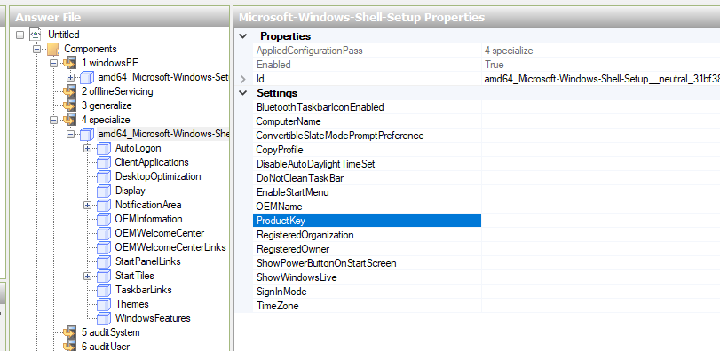 In an image from version 1607 of Win10 in WSIM in the Microsoft-Windows-Shell-Setup component ...