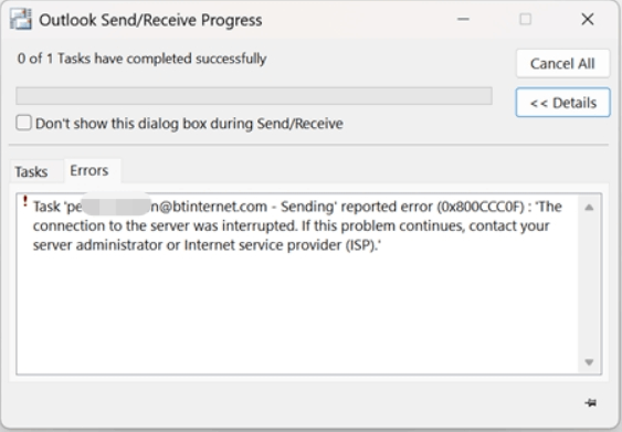 Outlook error code 0X800CCC0F - Microsoft Q&A