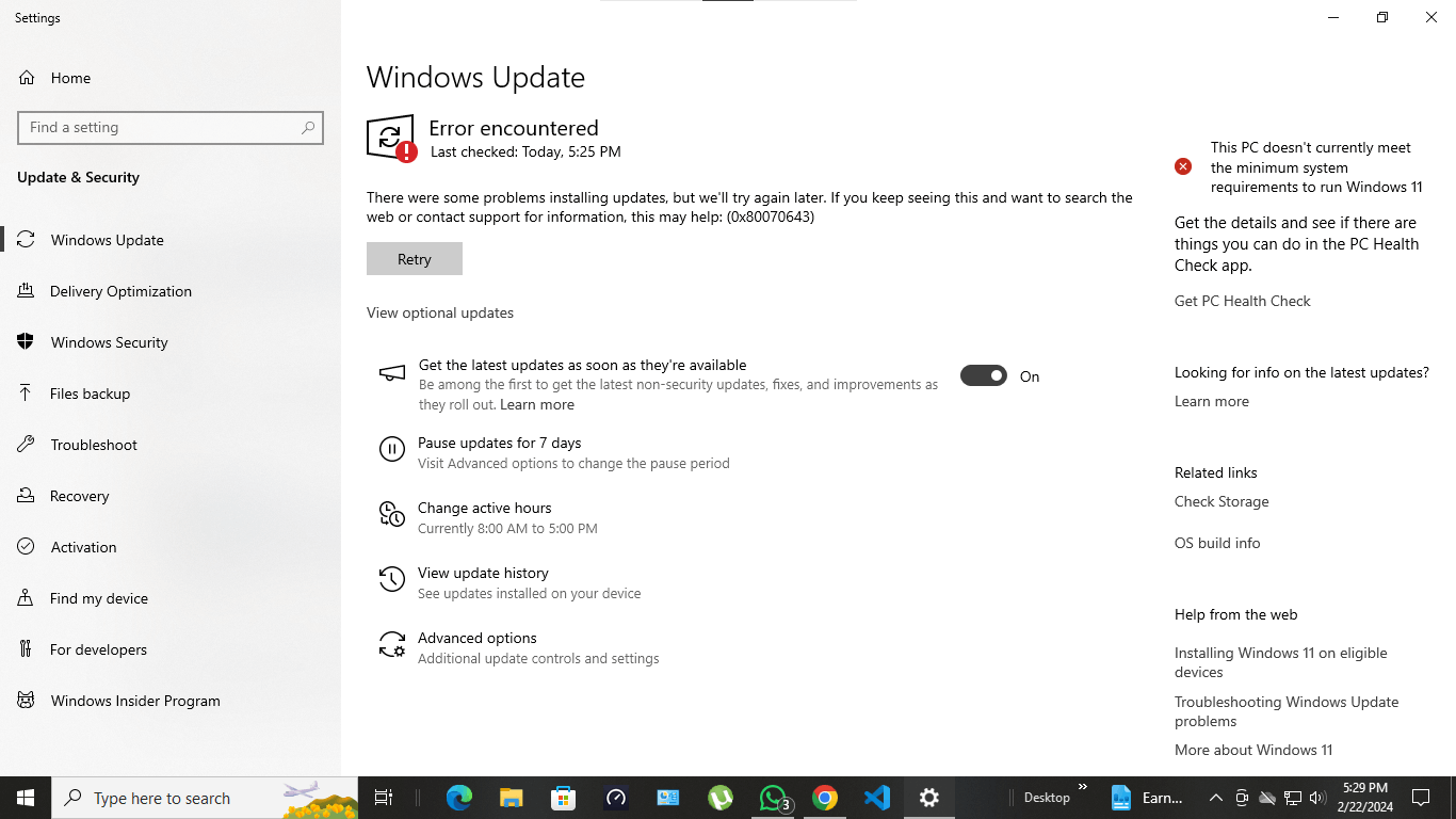 Error(0x80070643) occuring in installing Windows 10 updates - Microsoft Q&A