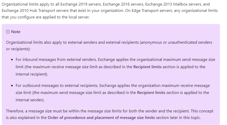 Mail Receive Size Restristion - Microsoft Q&A