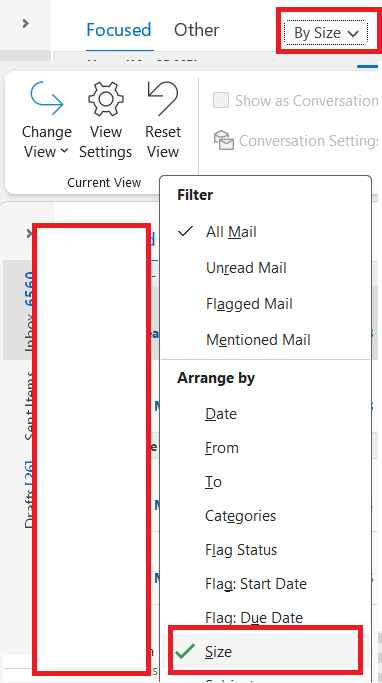 Can I search in Outlook inbox for all emails of large size? - Microsoft Q&A