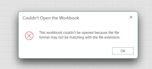 This workbook couldn't be opened because the file format may not be ...